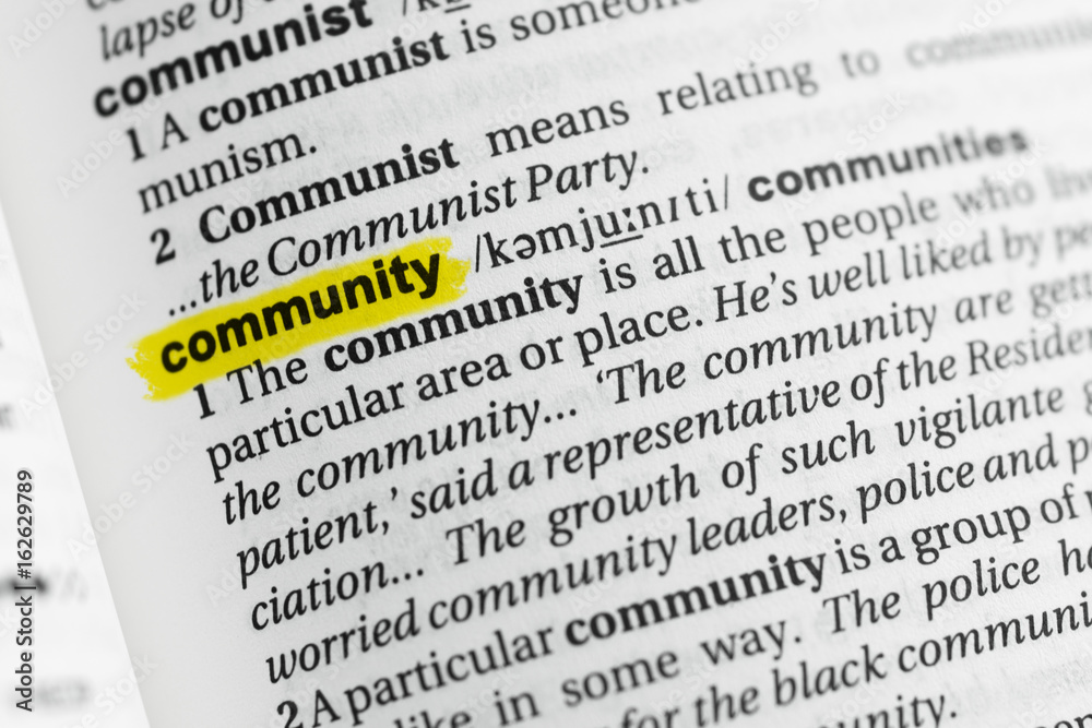Highlighted English word "community" and its definition at the ...