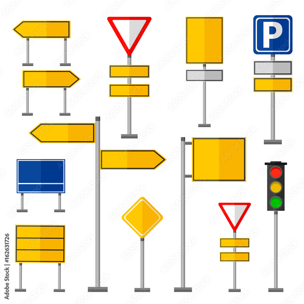 Road symbols traffic signs graphic elements isolated city construction ...