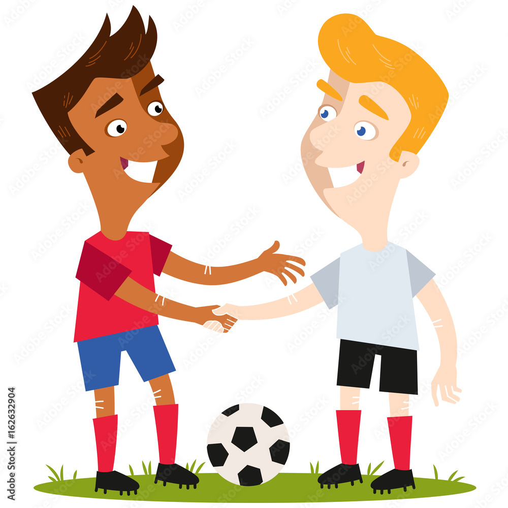 Vettoriale Stock Vector illustration of two friendly cartoon soccer ...