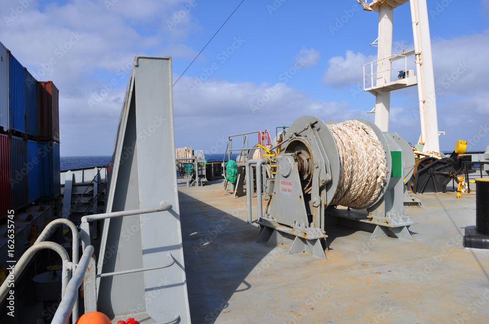 Container ship 's deck. Part of the vessel close-up. Stock Photo ...