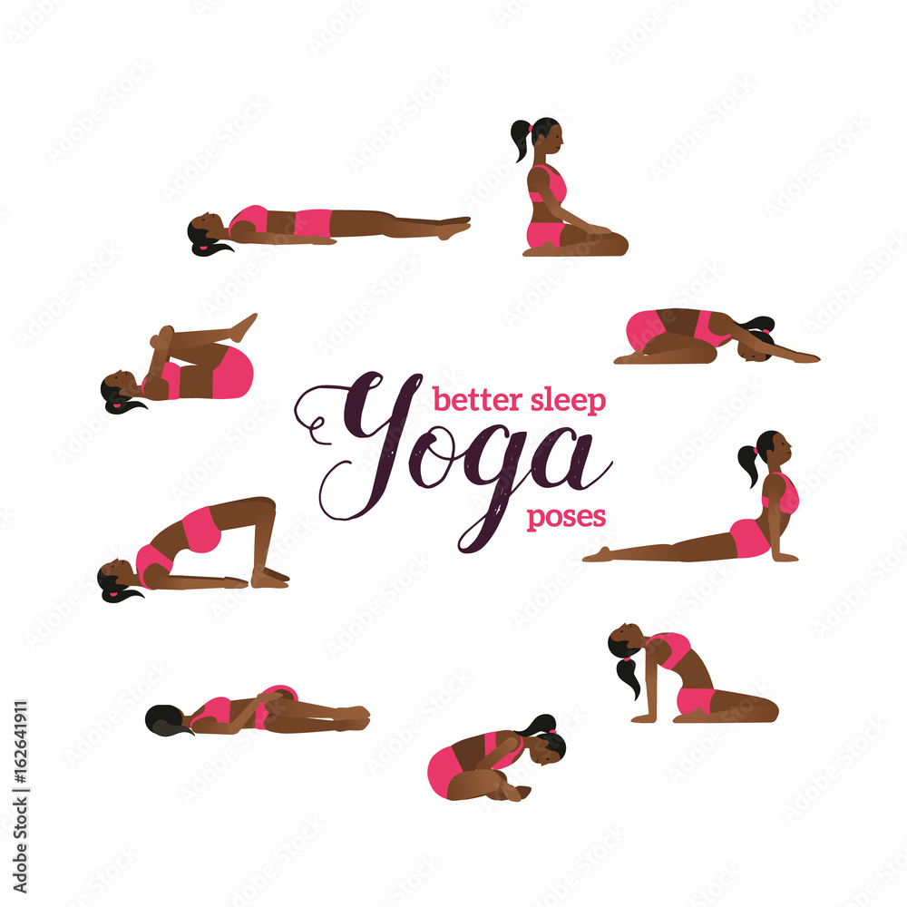 Yoga poses for better sleep. Vector illustrations with woman in sport ...