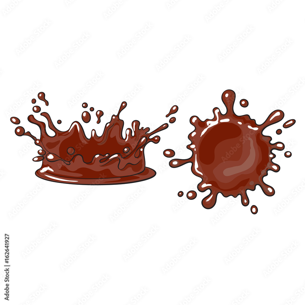 Side view splash set, drop of chocolate, realistic hand drawn, sketch ...