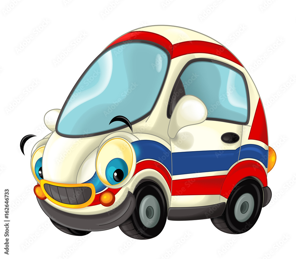 Cartoon happy and funny ambulance car - isolated illustration for ...