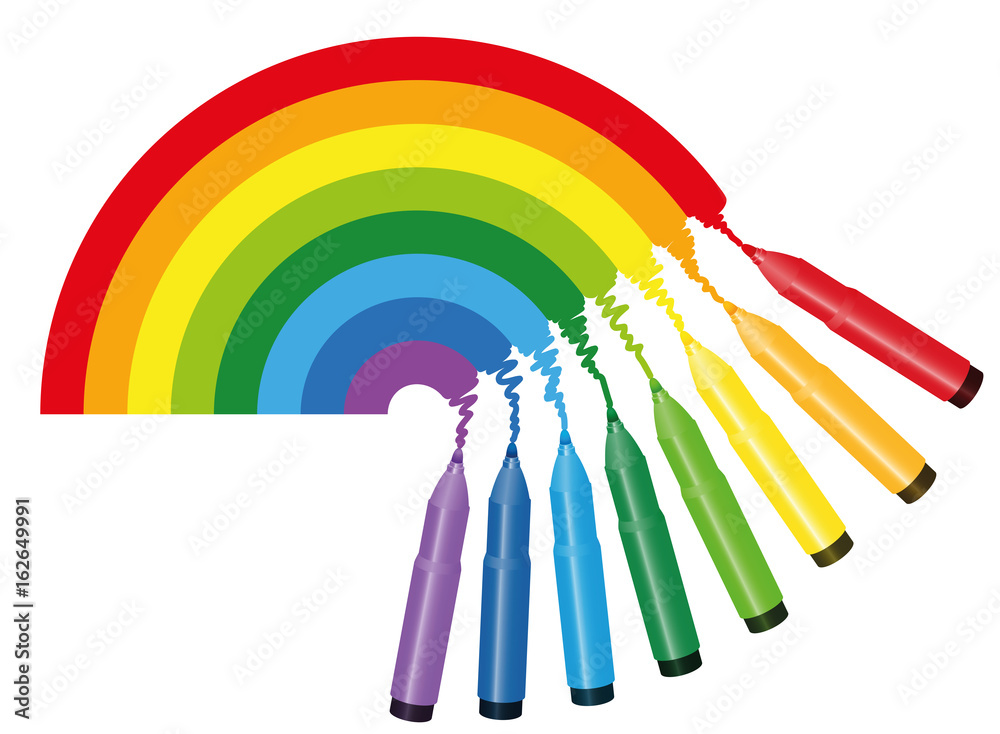 Rainbow coloring picture - eight colorful markers are drawing the ...