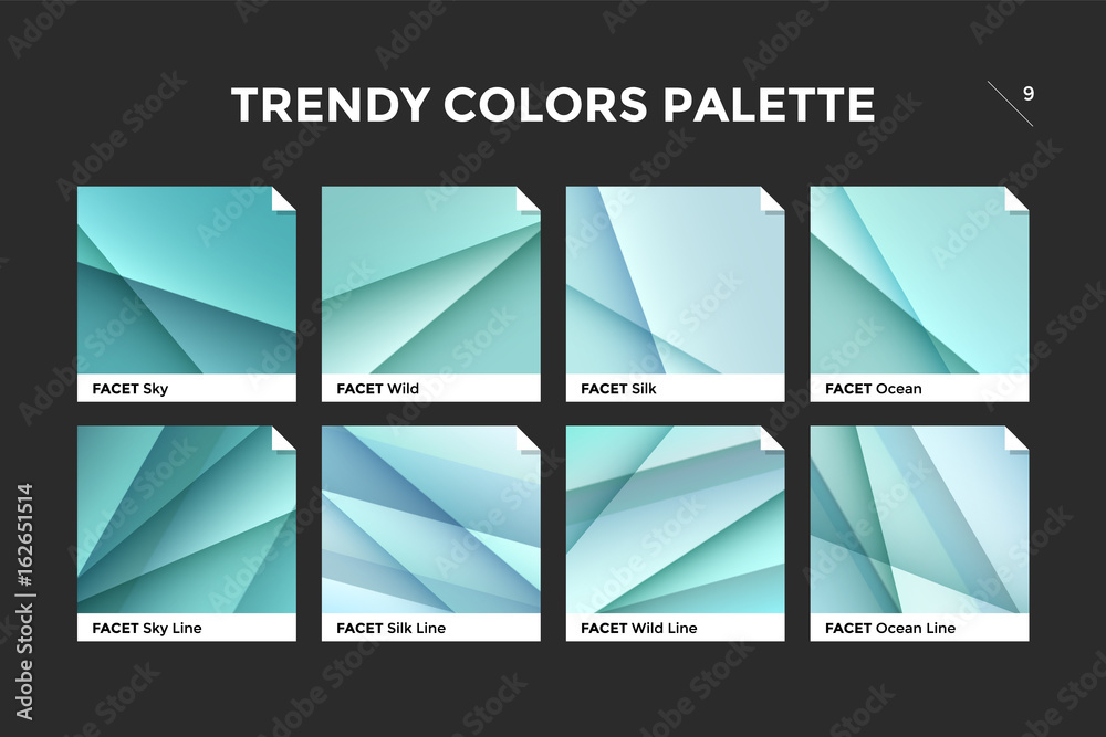Glass facet gradient template. Collection palette of clear blue and ...