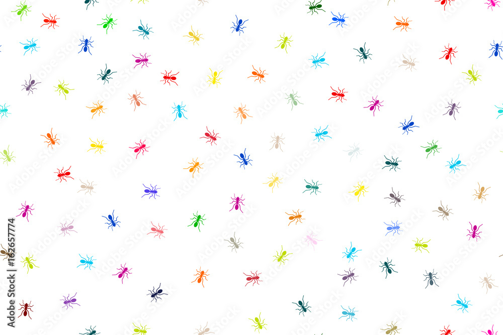Ant monochromatic seamless pattern. Colorful little ants on white ...