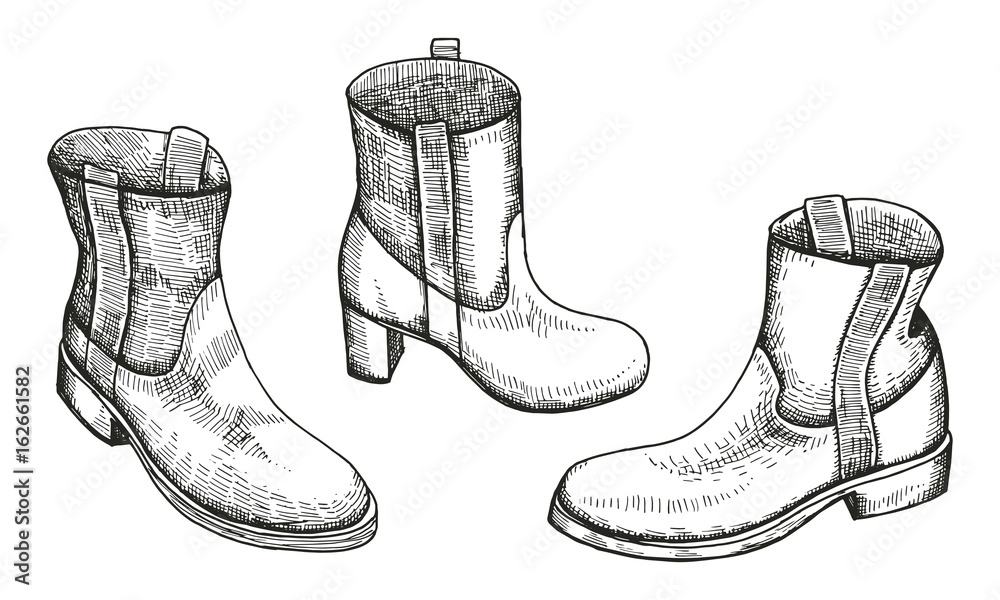 Leather boots. Hand drawing sketch vector Stock Vector | Adobe Stock