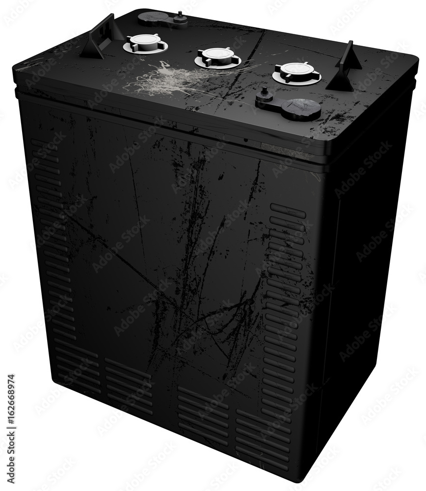 old big industrial black plain battery with scratches and marks on it ...