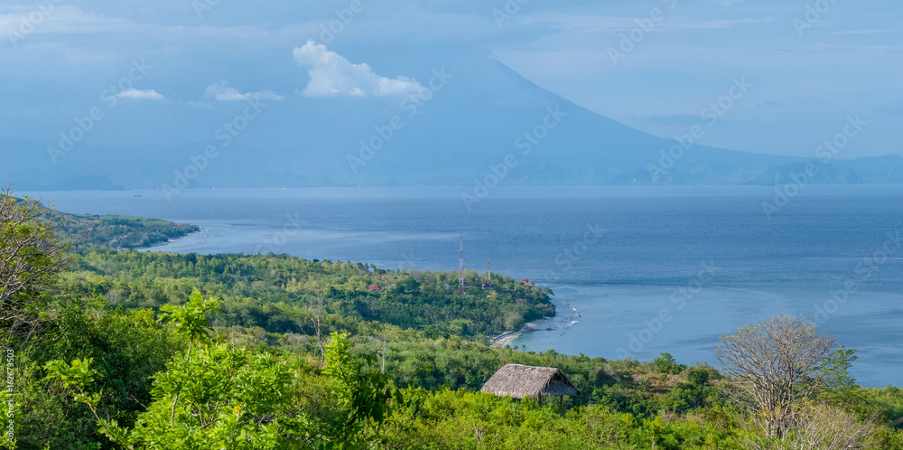Beautifull evening view to St. Agung Vulcano on Bali from Nusa Penida ...