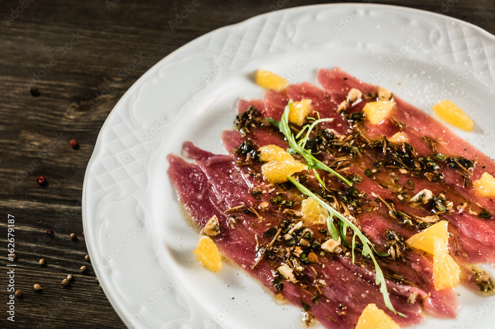 carpaccio of duck breast Stock Photo | Adobe Stock