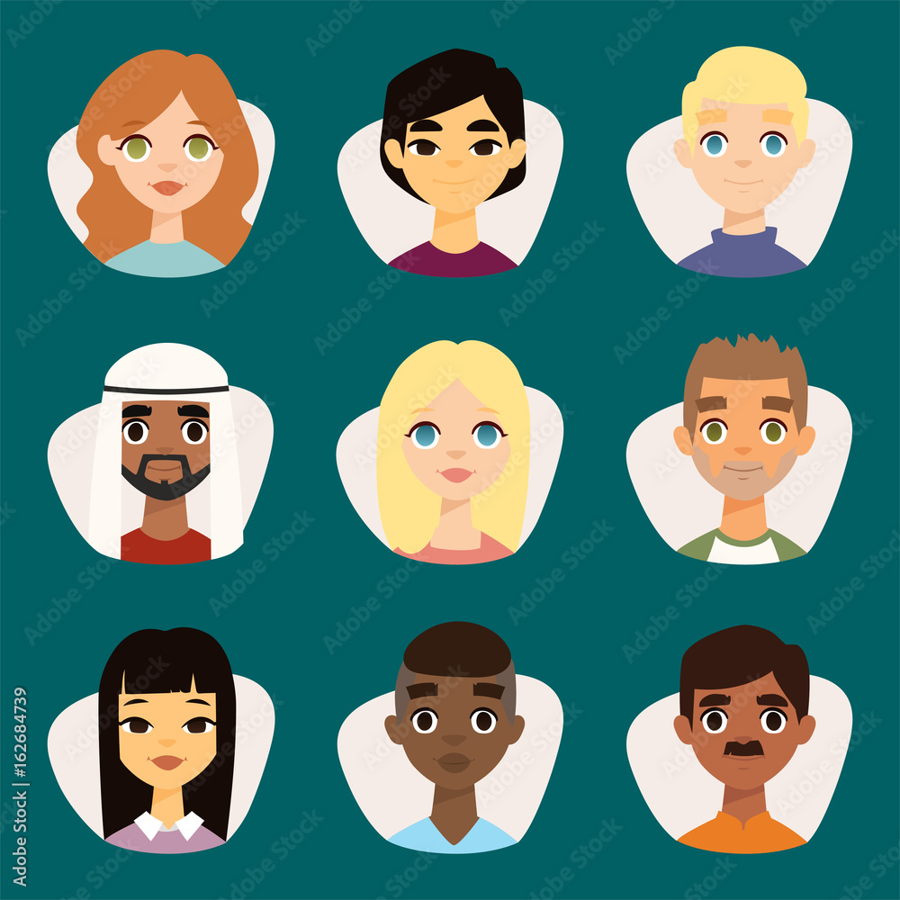 Set of diverse round avatars with facial features different ...