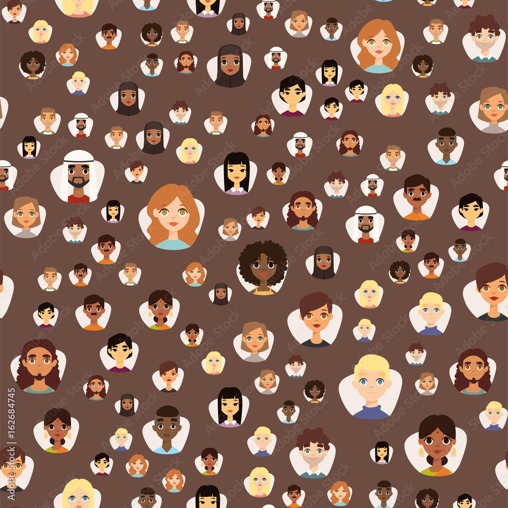 Seamless pattern avatars with facial features different nationalities ...