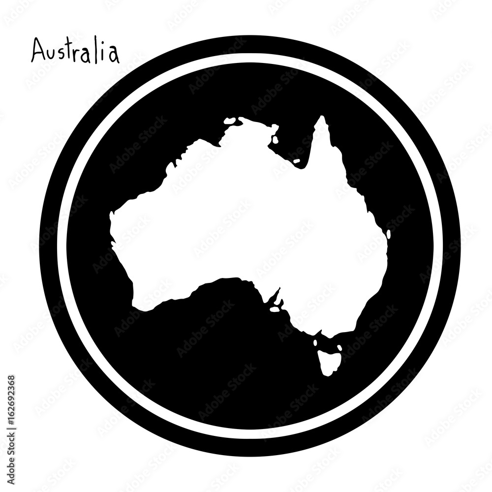 vector illustration white map of Australia on black circle, isolated on ...