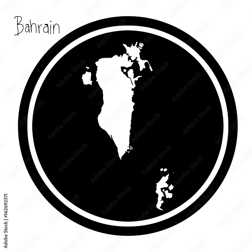 vector illustration white map of Bahrain on black circle, isolated on ...