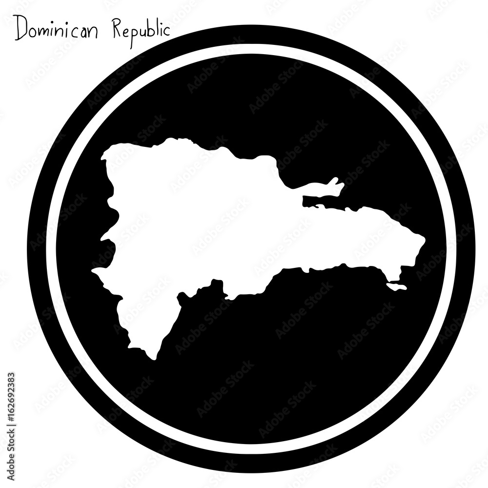 vector illustration white map of Dominican Republic on black circle ...