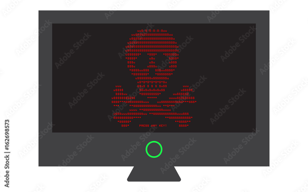 Virus attack on computer monitor screen, urgent shutdown, vector clip ...