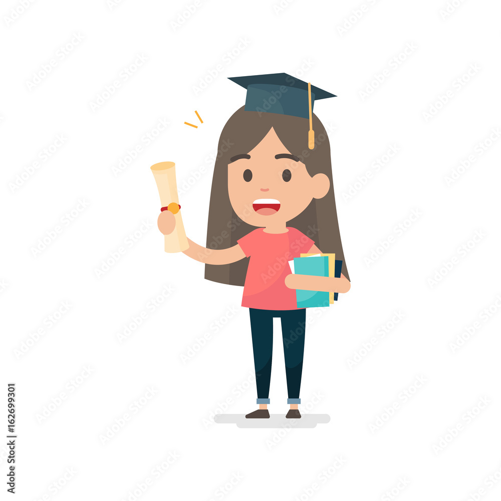 Happy student girl holding books get degree, graduation education ...