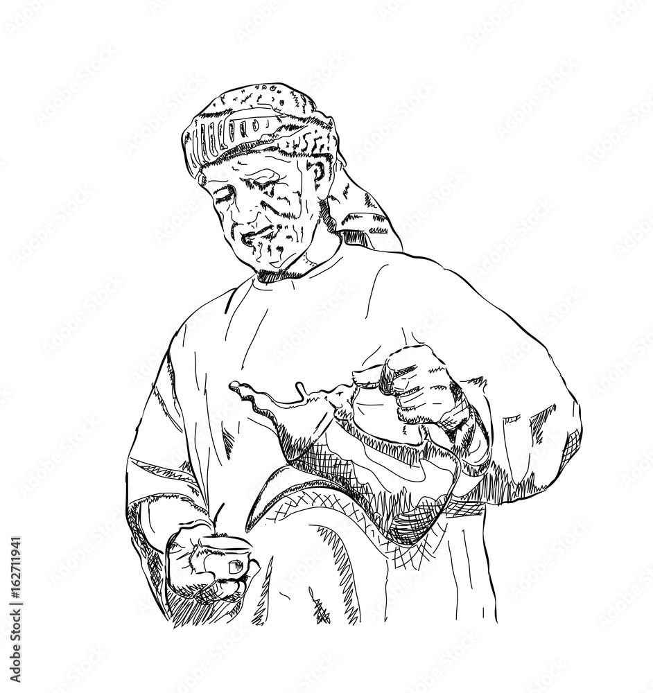 Sketch of Arabic man taking Arabic tea in vector. Stock Vector | Adobe ...