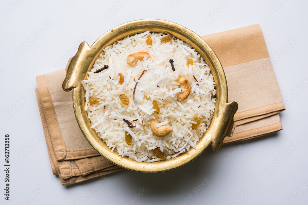 coconut rice, coconut sweet rice, also known as narali bhat in marathi ...