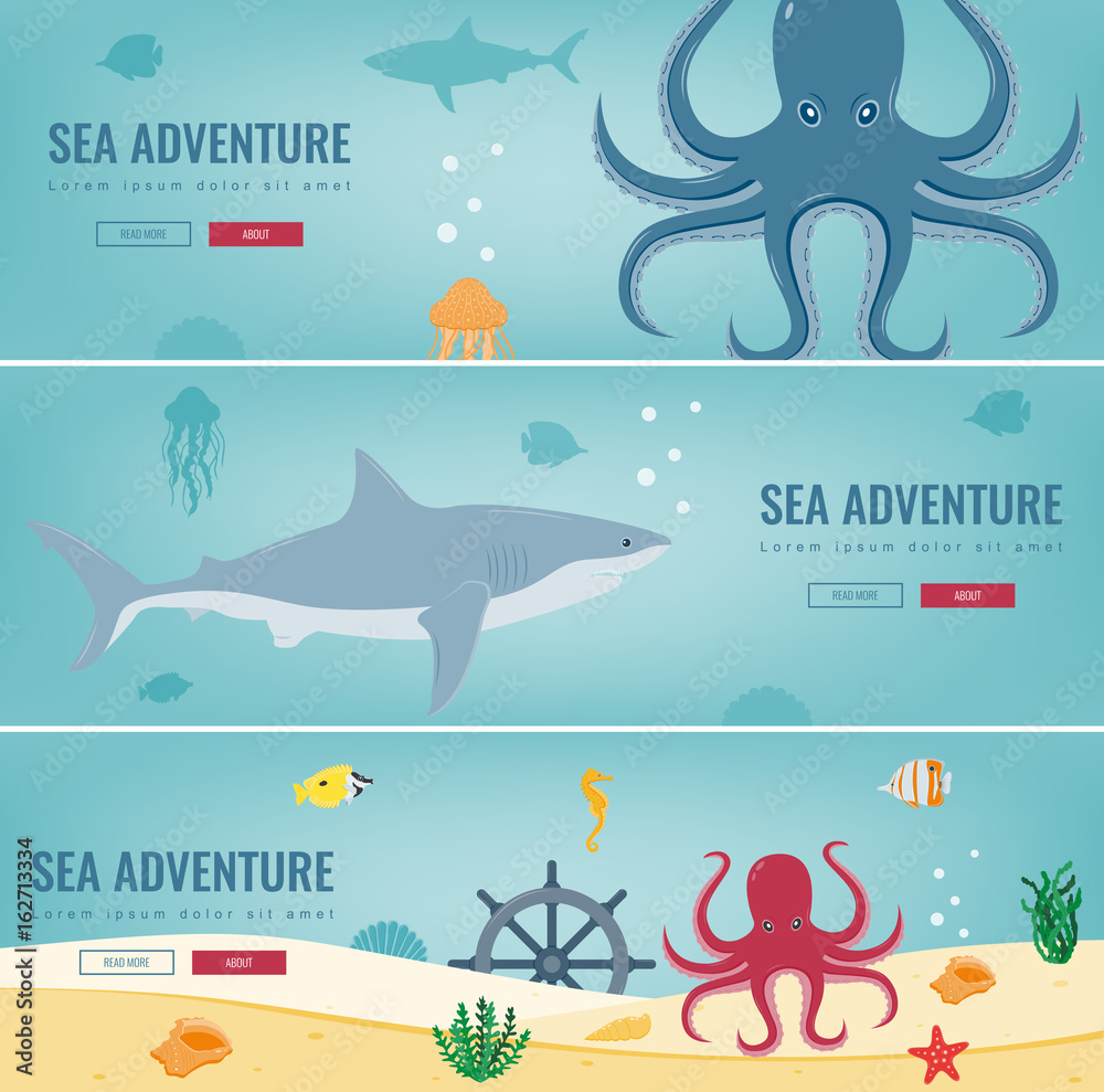 Sea icons and symbols set. Sea animals. Nautical design elements ...