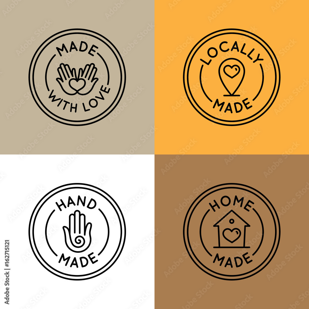 Vector set of emblems, badges and icons for handcrafted goods crafters ...