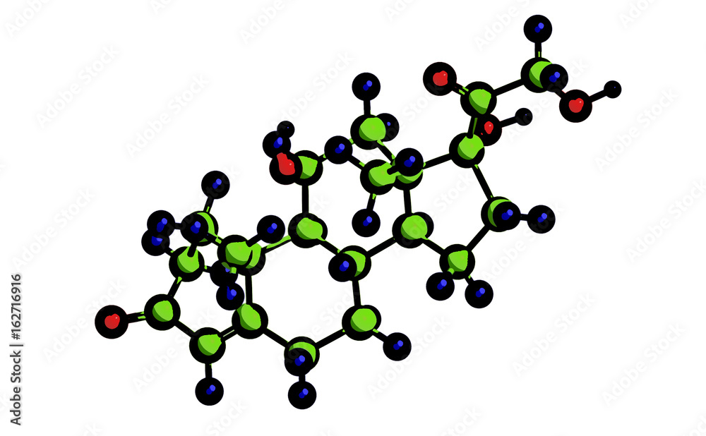 Molecular Structure Of Hormone Cortisol 3d Rendering Stock