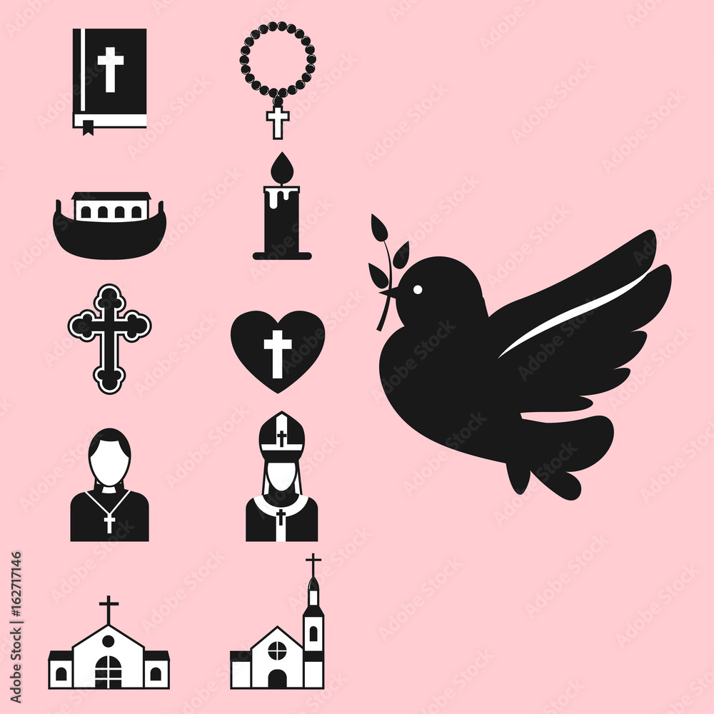 Christianity religion flat icons vector illustration of traditional ...