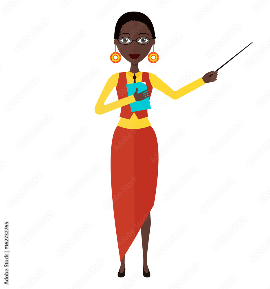 African american woman teacher character flat cartoon vector ...