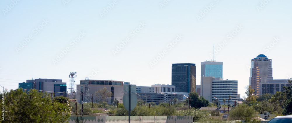Panorama of downtown of a major Arizona city of Tucson full of high ...