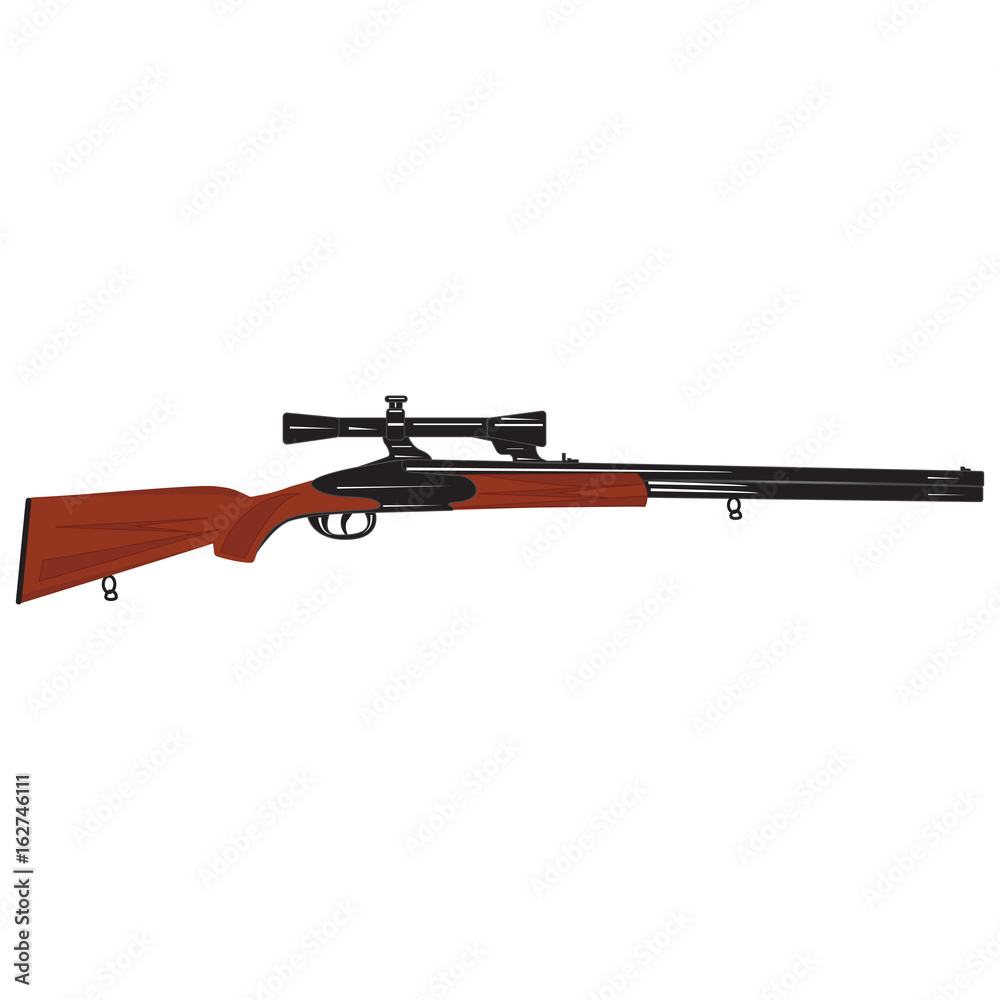 Hunting rifle with a night vision sight is isolated on white background ...