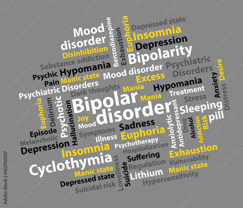 Bipolar disorder word cloud. Psychiatric disorder. Graphic background ...