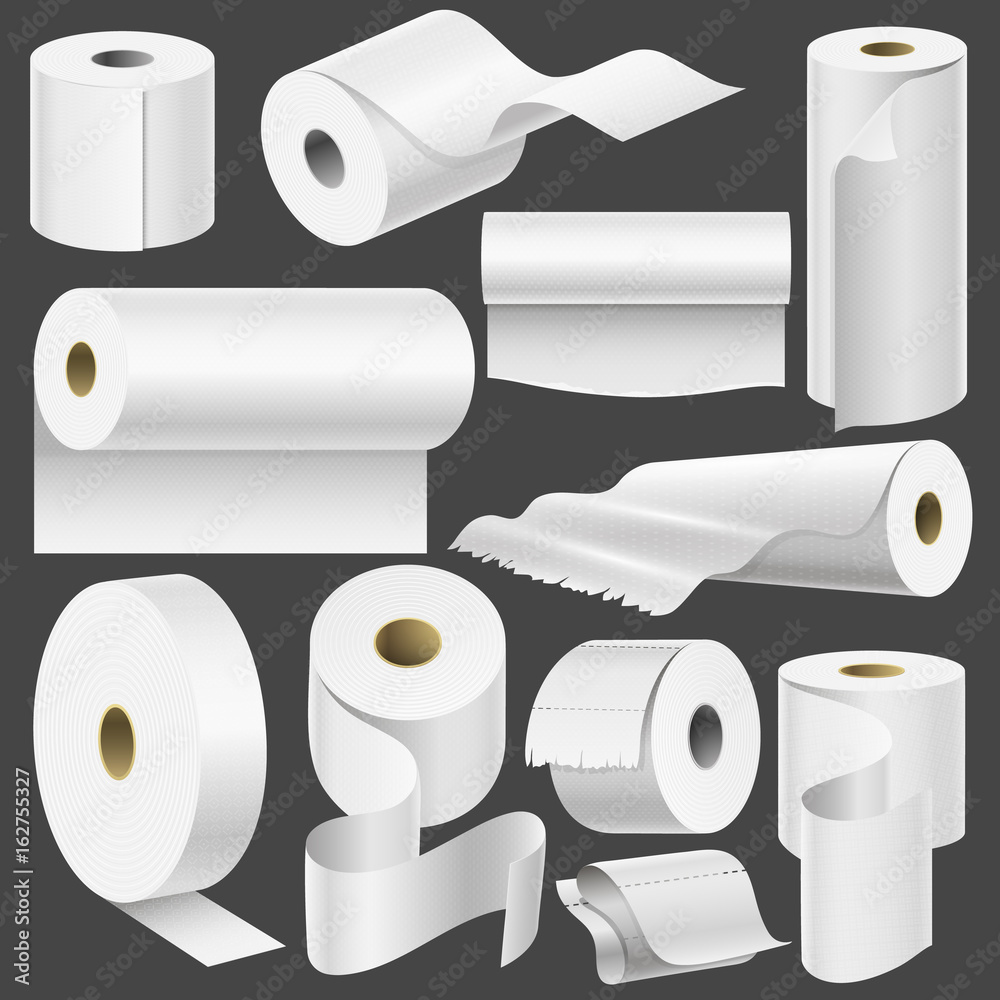 Realistic toilet paper roll and kitchen towel template mock up set ...