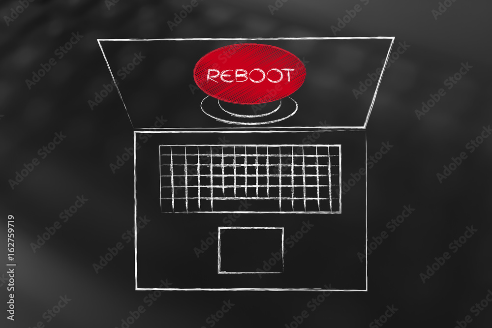 laptop with big red reboot button on screen Stock Illustration | Adobe ...