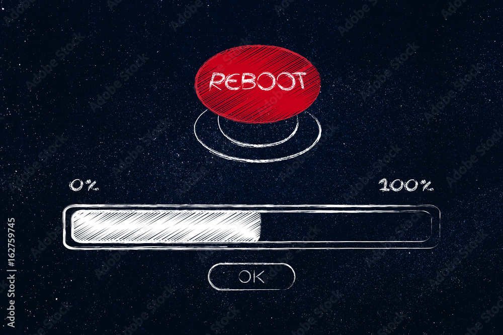 big red reboot button with progress bar loading Stock Illustration ...