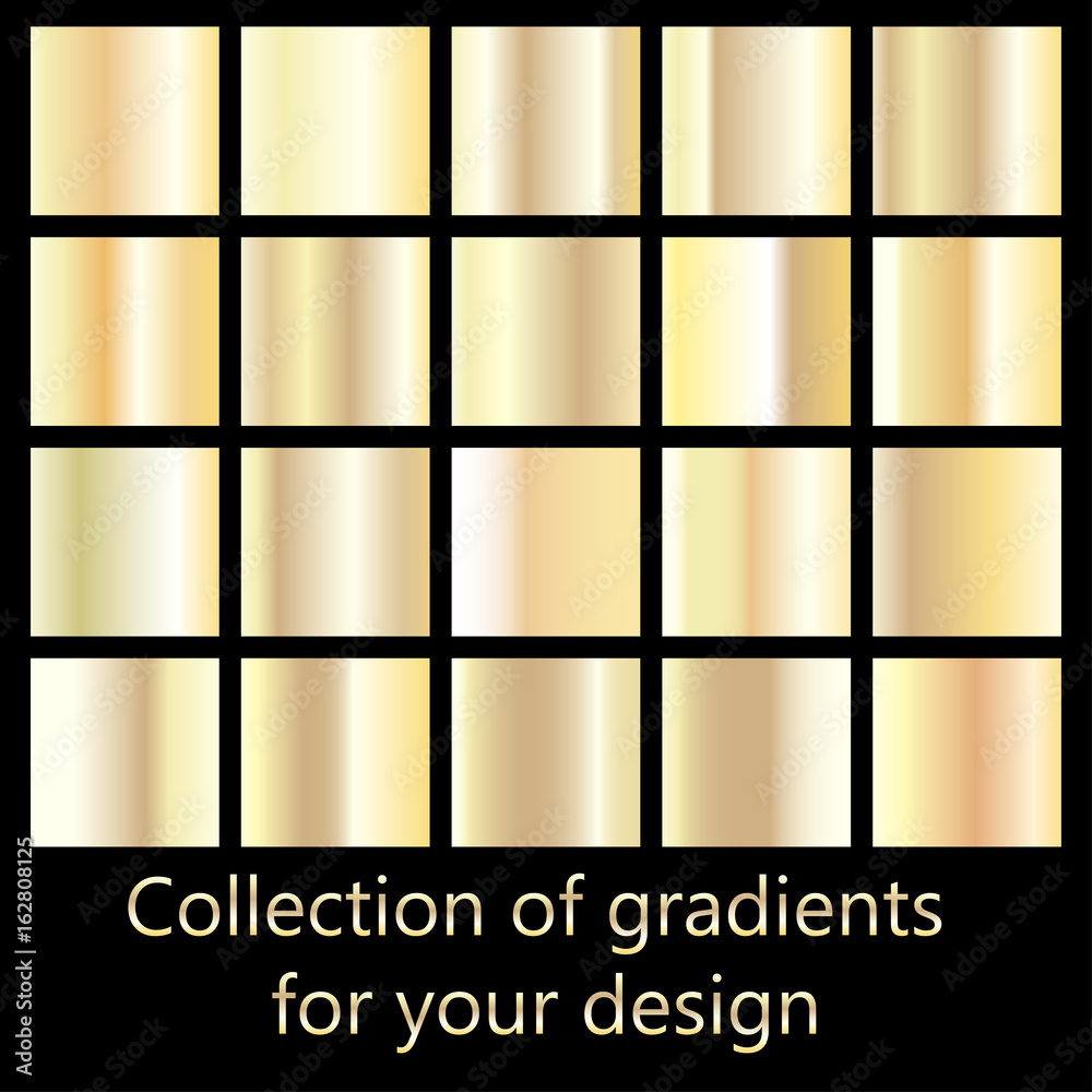 Collection of golden gradient backgrounds. Set of metallic textures ...