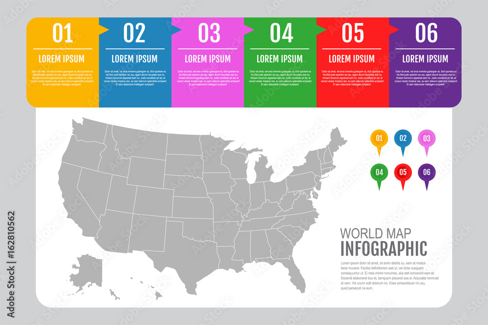 United States of America map infographics template with markers and ...