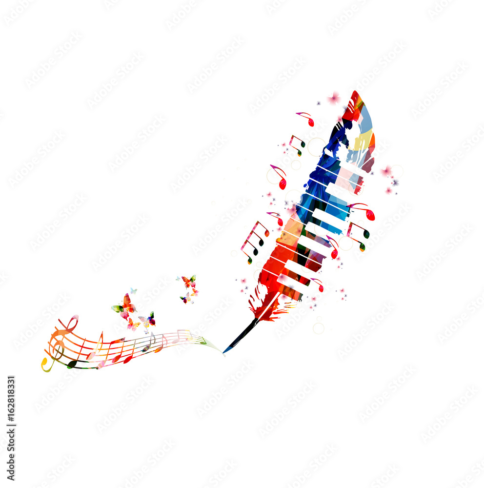 Music poster for composing. Colorful music notes with piano keys and ...