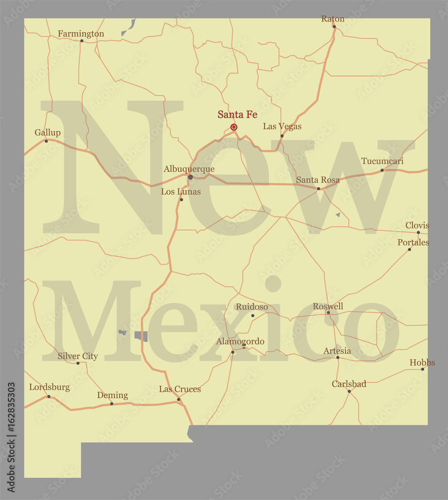 New Mexico detailed exact detailed vector State Map with Community ...