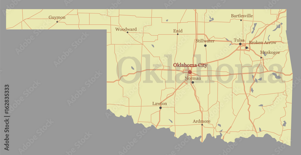 Oklahoma detailed exact detailed vector State Map with Community ...