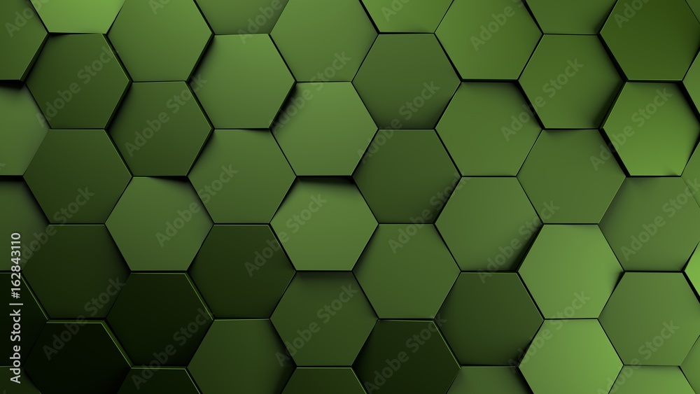green displaces hexagons background.3d illustration render. Stock ...