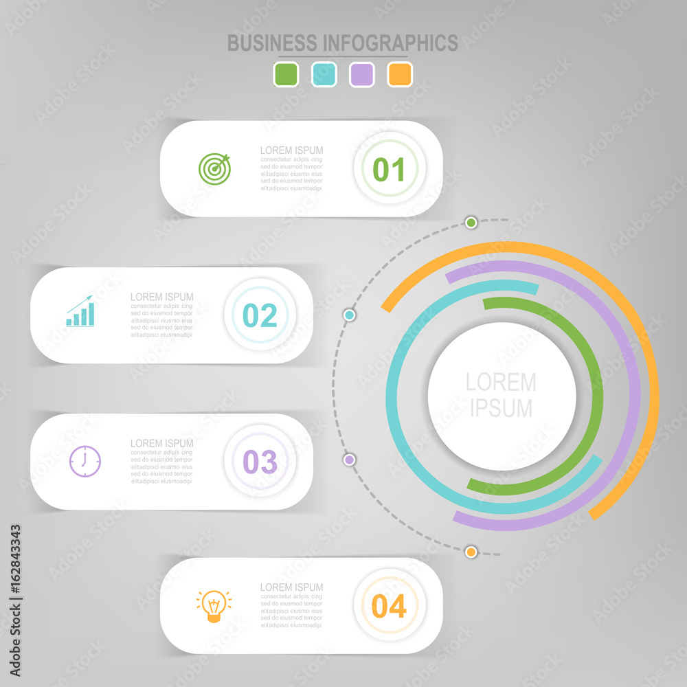 Infographic template of colorful circle, pie chart diagram, work sheet ...