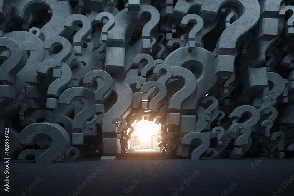 Gray question mark room with a way out Stock Photo | Adobe Stock