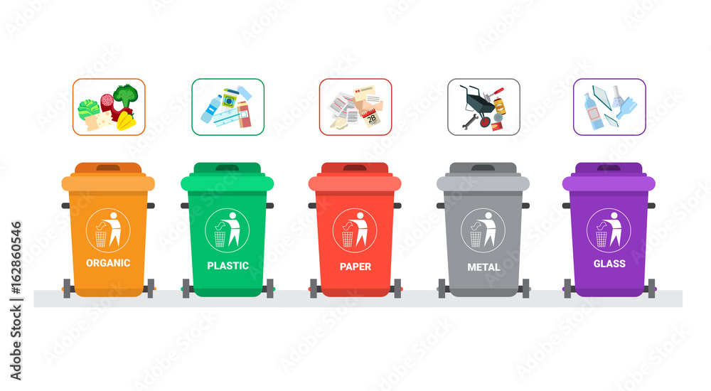 Rubbish Container For Sorting Waste Icon Set Recycle Garbage Concept ...
