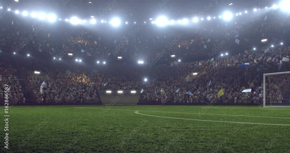 4k resolution footage of a dramatic soccer stadium. The stadium was ...