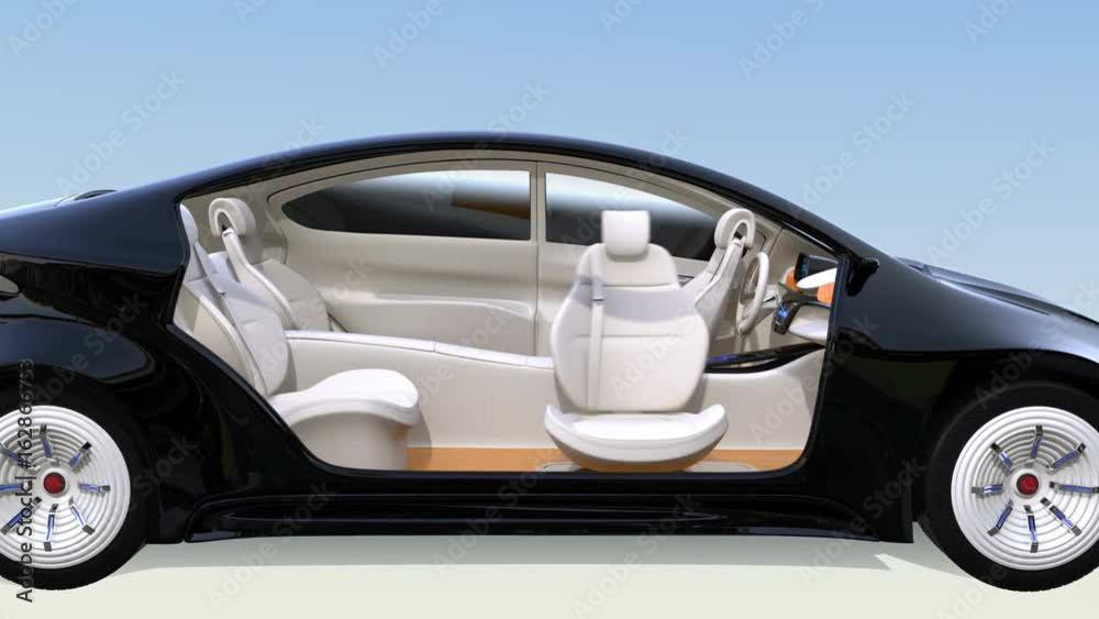Autonomous car interior concept. Front seats turned around and ...