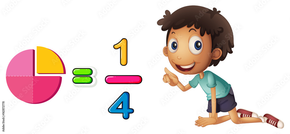 Boy learning fraction on white background Stock Vector | Adobe Stock