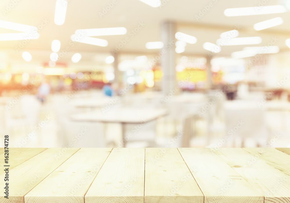 Food court or foodcourt interior blurred background. Restaurant or ...