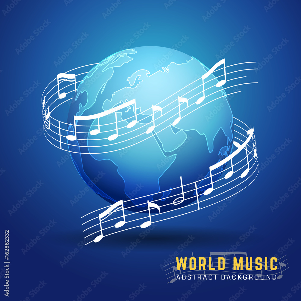 Abstract 3D World Music Design Concept. Melody Notes Score Around The ...