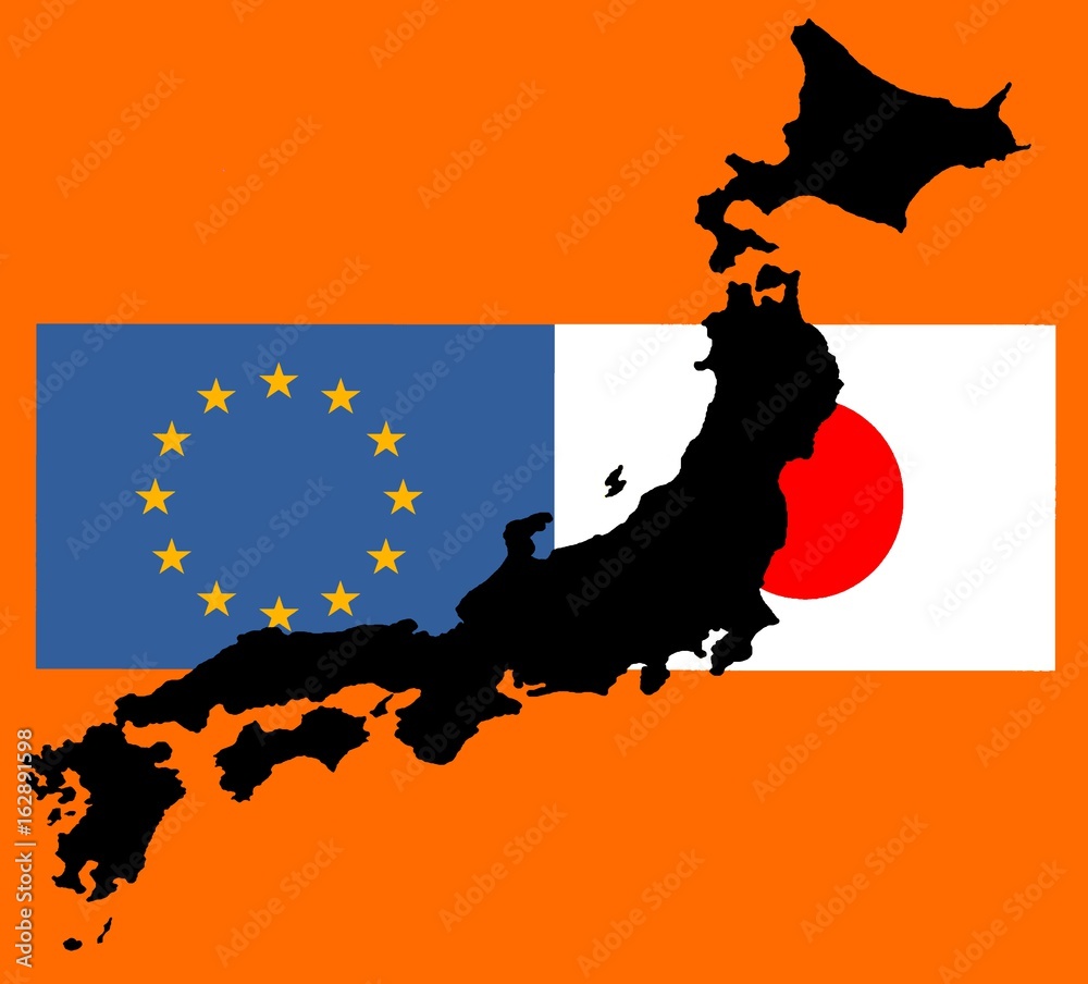 Japan - EU relationship - The flags of Japan and Europe lie over a map ...