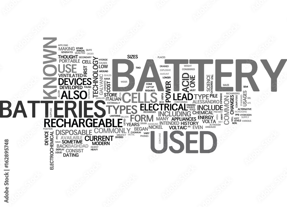 BATTERY SIZES AND TYPES TEXT WORD CLOUD CONCEPT Stock Vector | Adobe Stock